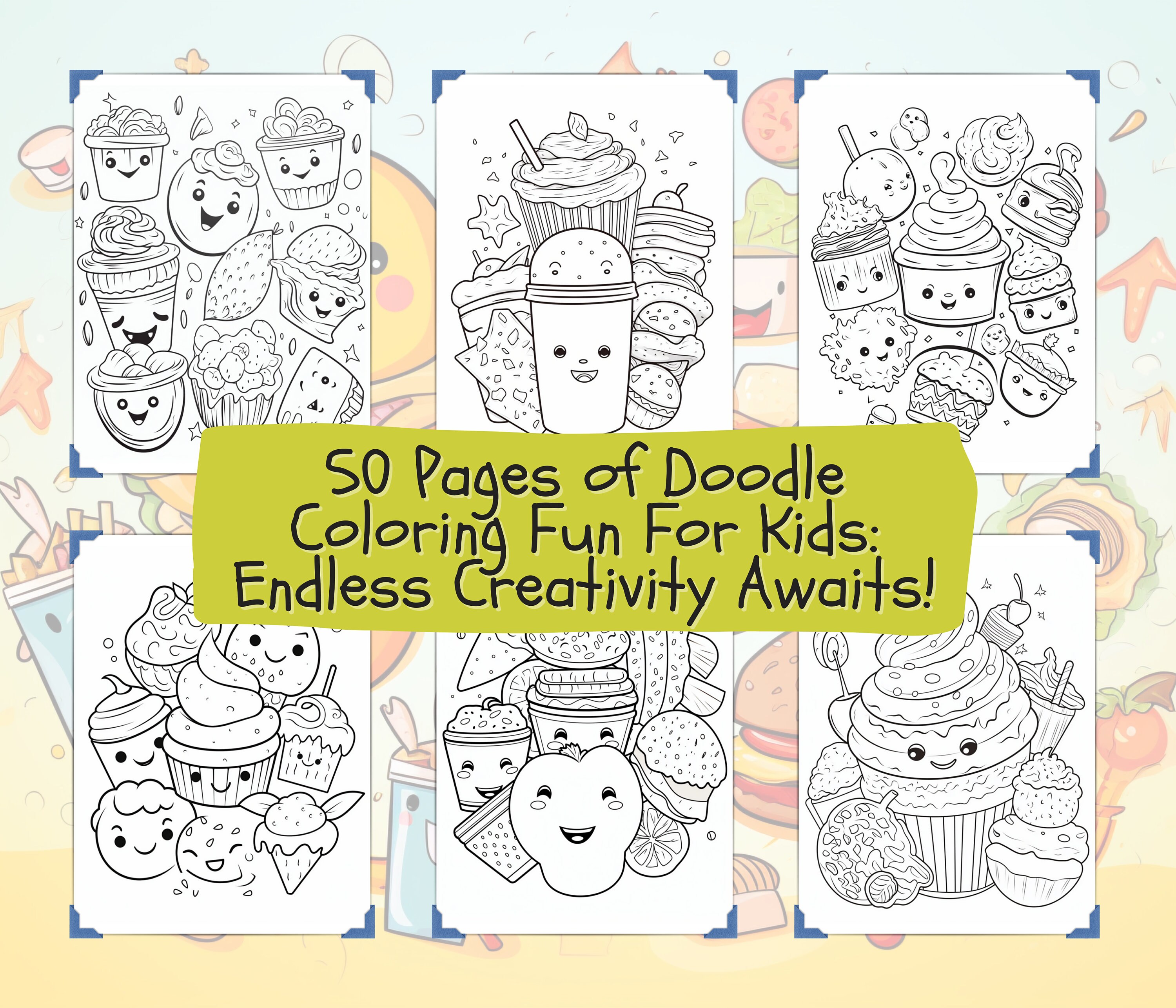 51 Food Doodle Cute Coloring Pages for Kids, Printable Coloring Pages ...