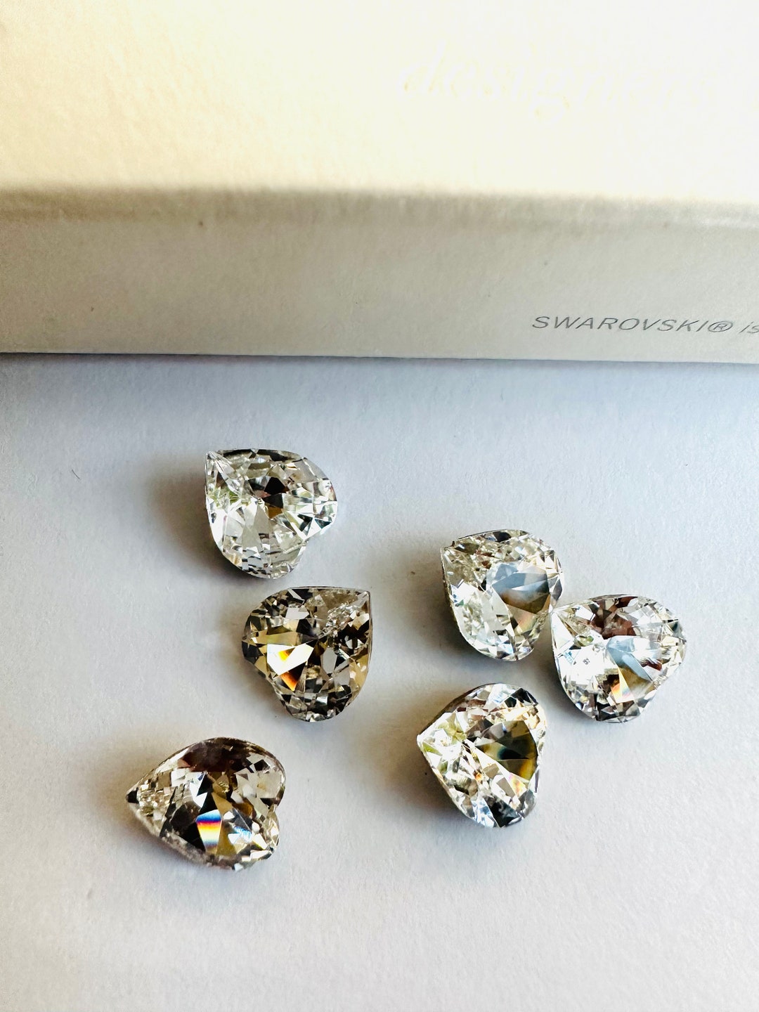 6pcs Swarovski® Crystal Cut Fancy Heart Stone Silver Coated 8.8x8mm Ref ...