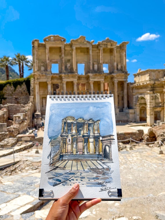 Ephesus Watercolor Art Print Ephesus Monument Poster Ephesus - Etsy