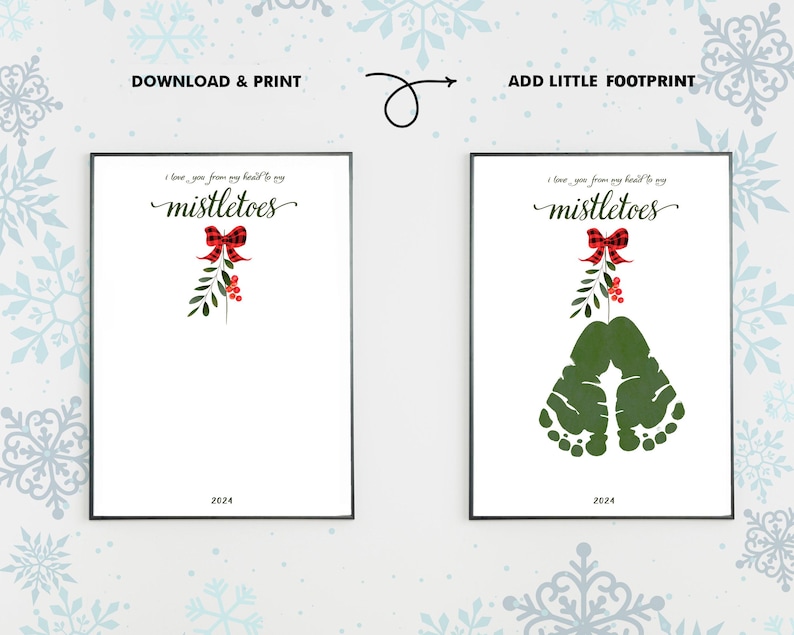 Mistletoes Christmas Footprint, Baby Footprint Keepsake, Mistletoes ...