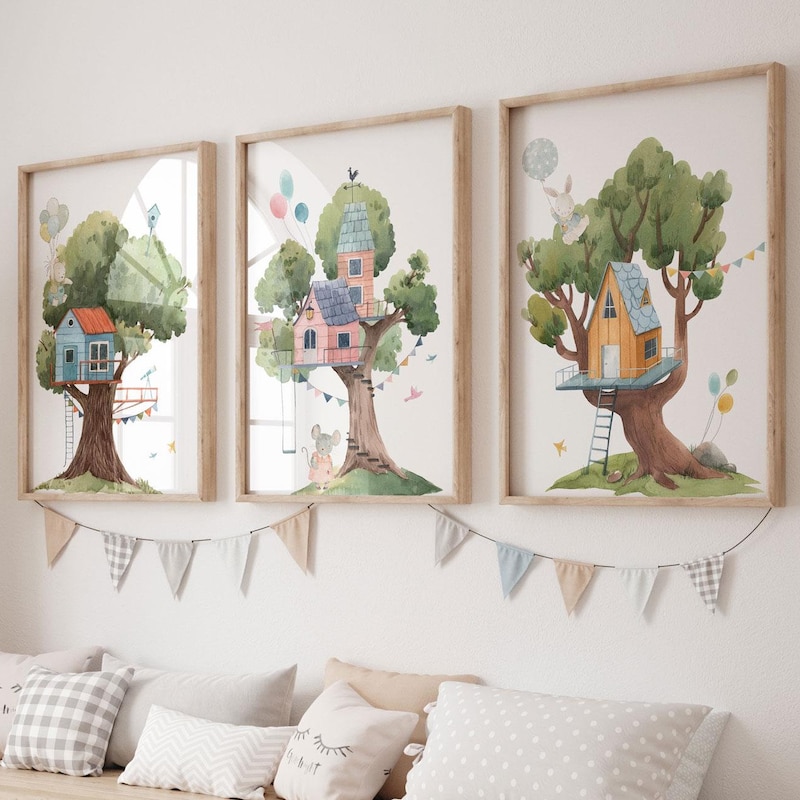 Animal Tree House Print - Etsy UK