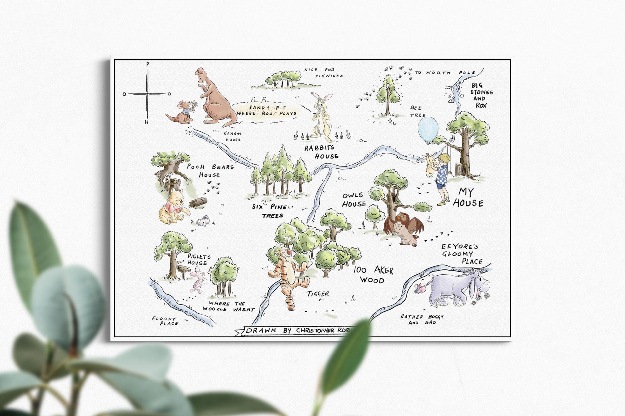 Winnie the Pooh Map Wall Art | 100 Acre Wood Map Printable Art | 100 ...
