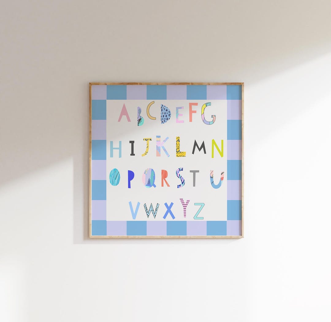 Colorful Alphabet Wall Art Print| Nursery Print With Checkered Border ...