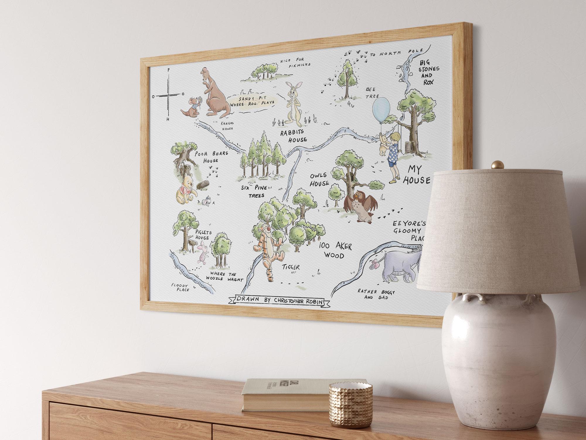 Winnie the Pooh Map Wall Art | 100 Acre Wood Map Printable Art | 100 ...