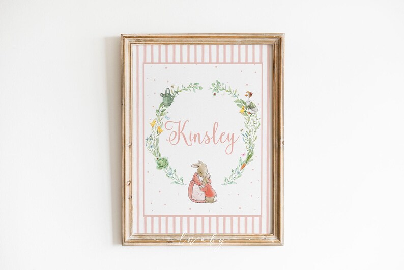 Custom Name Peter Rabbit Print, Vintage Bunny Nursery Wall Art, Mother ...