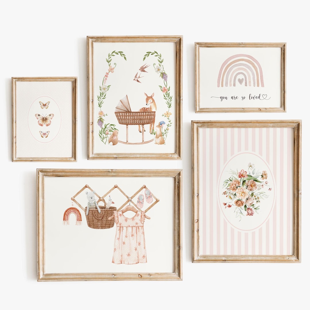 Sweet Baby Girl Nursery Print Set of 5 | Boho Rainbow & Woodland ...