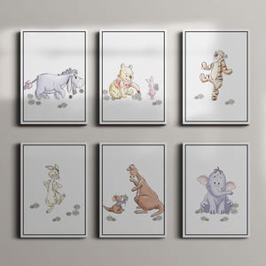 Set of 6 Winnie the Pooh and Friends Wall Art | Classic Style Winnie ...
