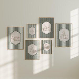 Set of 6 Classic Style Winnie the Pooh and Friends Wall Art | Green ...