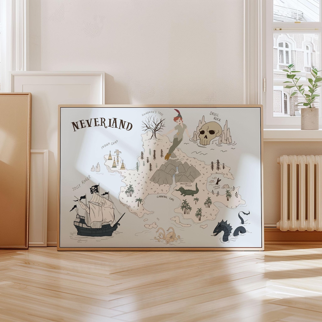 Peter Pan's Neverland Map Wall Art | Neverland Wall Print |peter Pan's ...