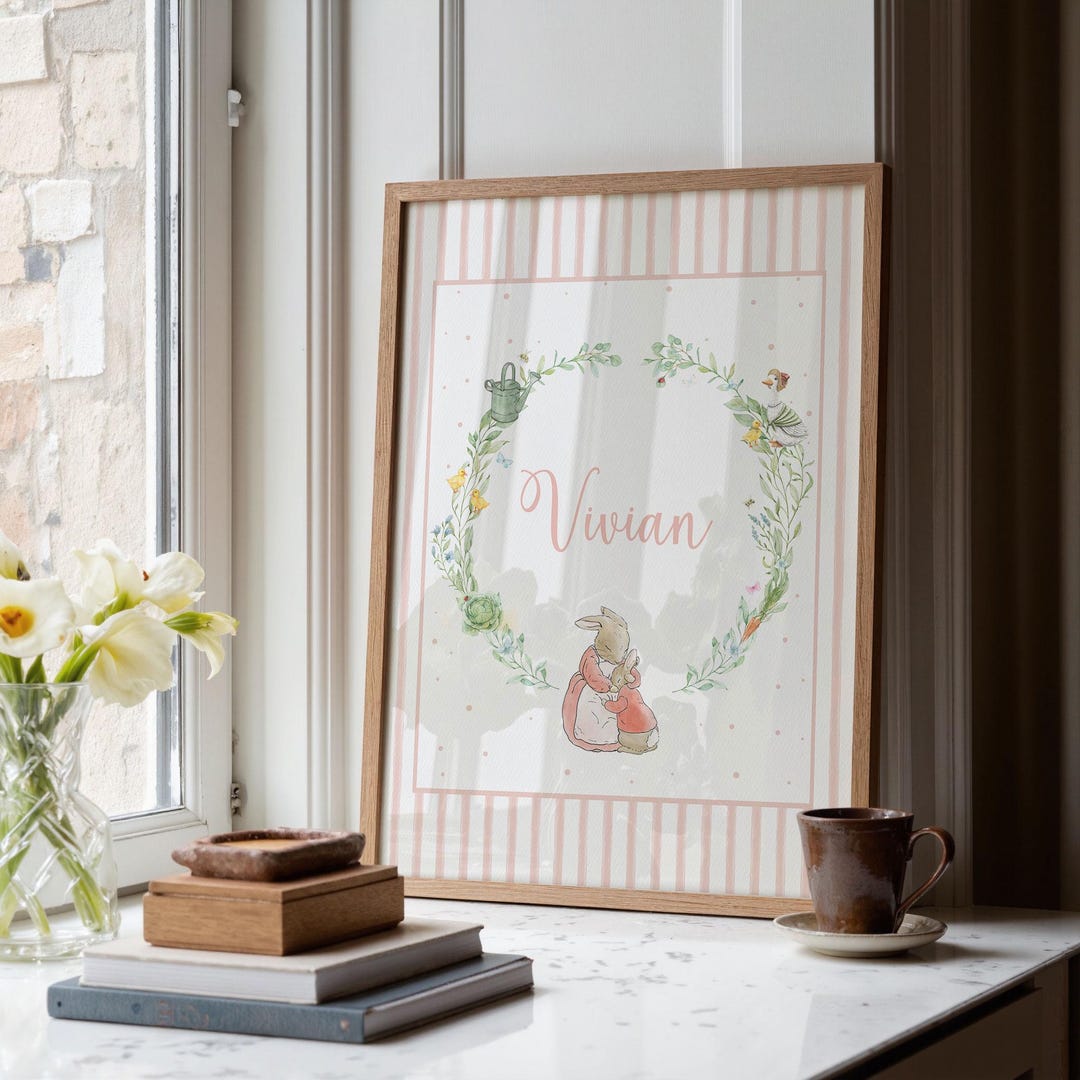 Custom Name Peter Rabbit Print, Vintage Bunny Nursery Wall Art, Mother ...
