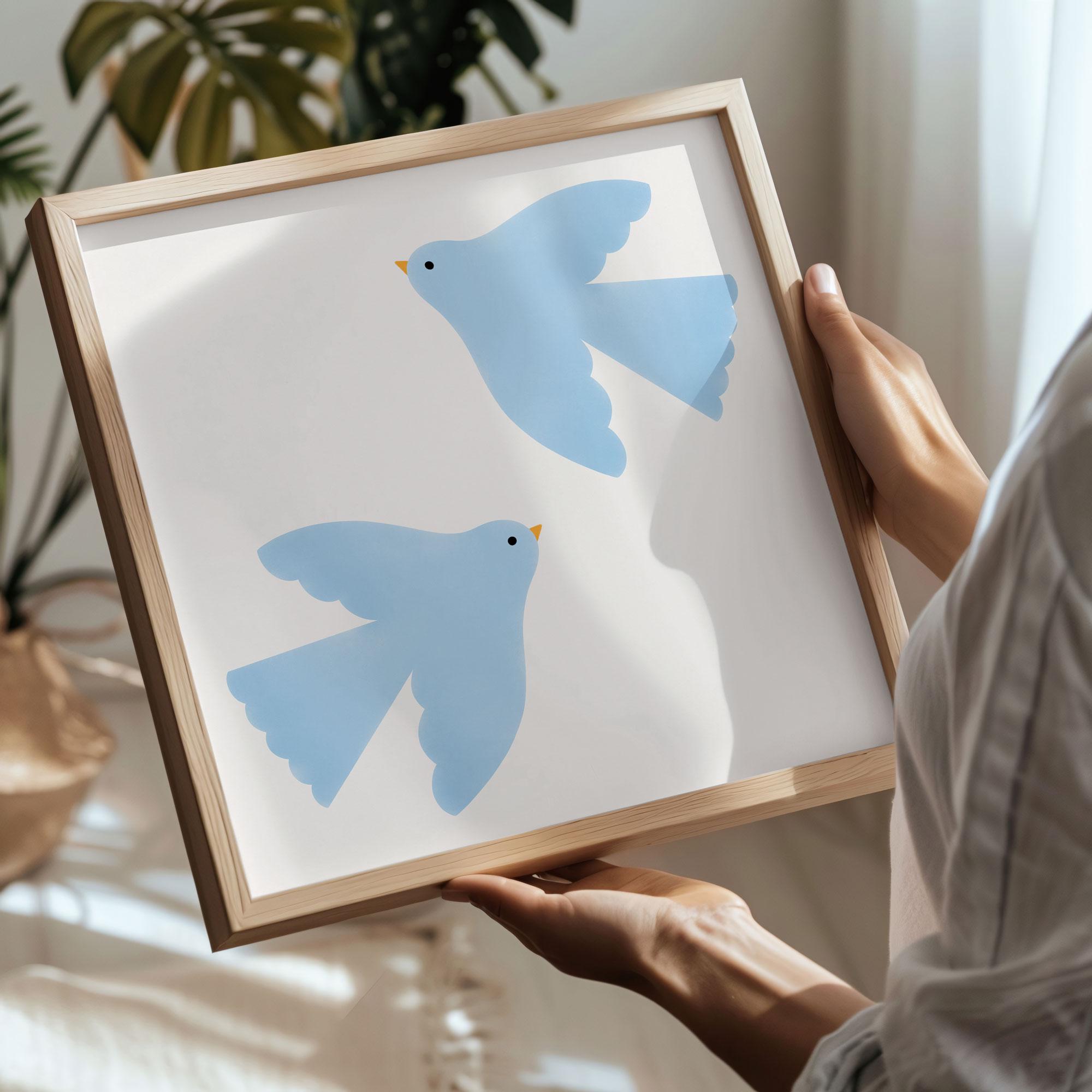 Blue Birds Wall Art| Hand-drawn Birds Printable Art | Modern Style ...