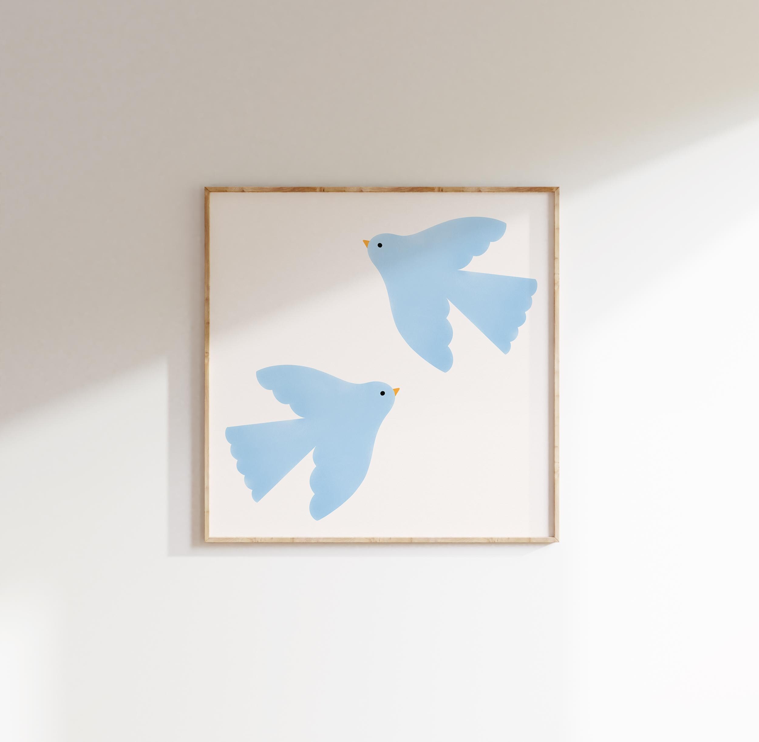 Blue Birds Wall Art| Hand-drawn Birds Printable Art | Modern Style ...