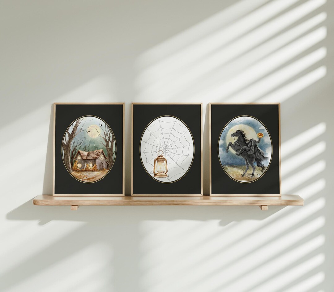 Halloween Wall Art Set of 3 | Headless Horseman, Spooky Autumn Forest ...