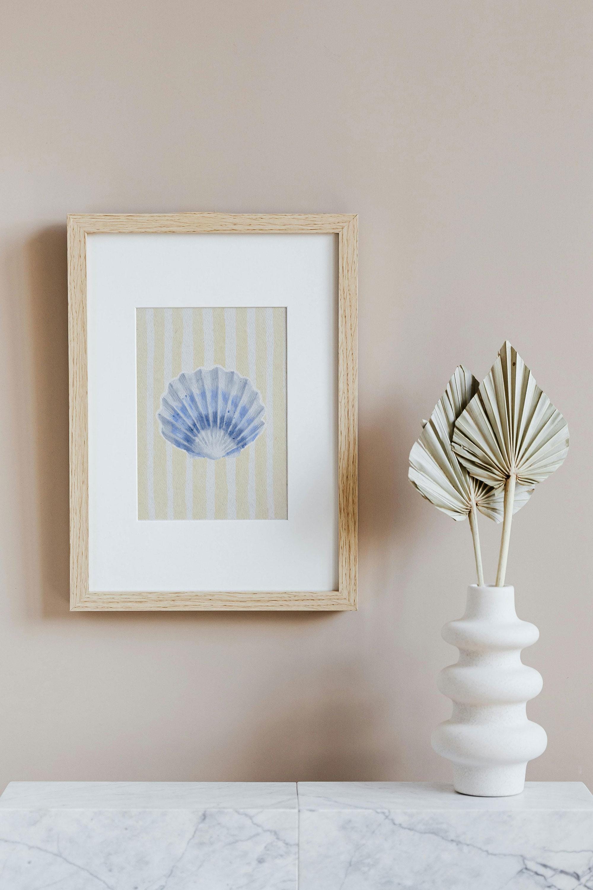 Sea Shell Painting Wall Art | Blue Shell Wall Print | Trendy Decor ...