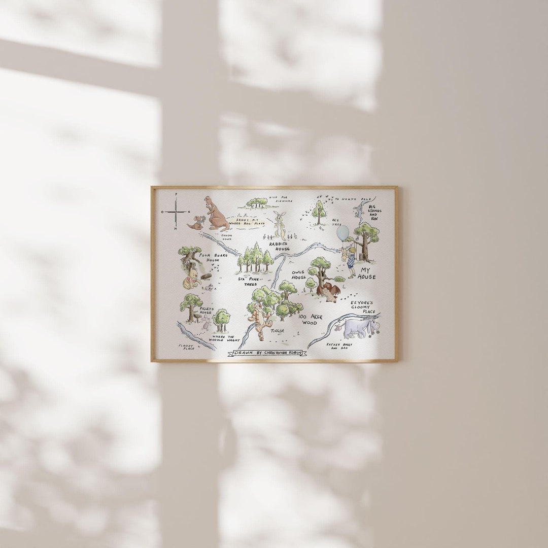 Winnie the Pooh Map Wall Art | 100 Acre Wood Map Printable Art | 100 ...