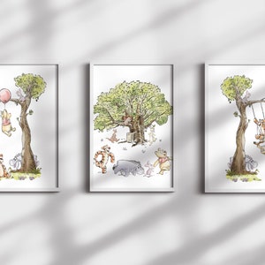 Set of 3 Winnie the Pooh and Friends Wall Art | Classic Style Winnie ...