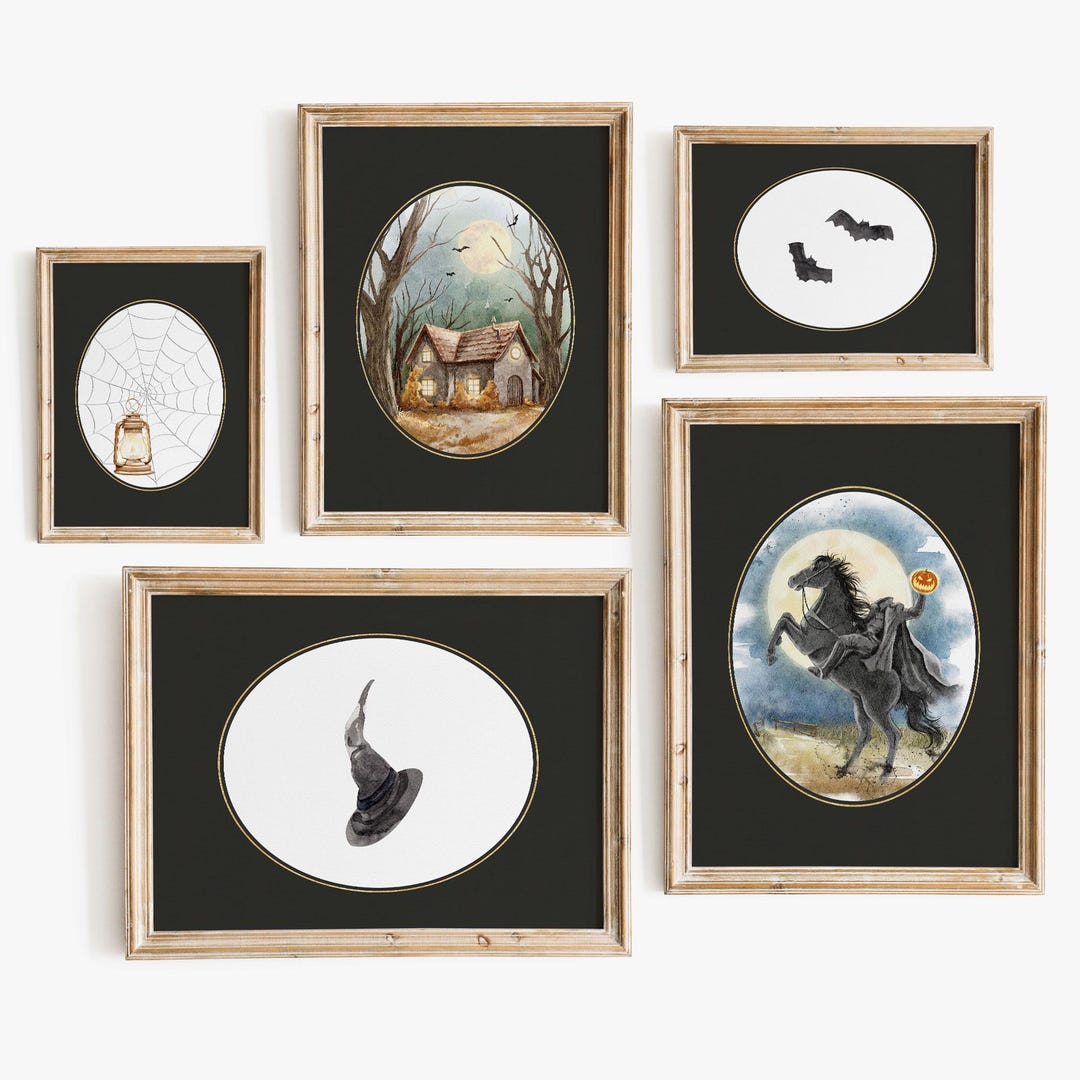 Halloween Wall Art Set of 5 | Headless Horseman, Spooky Autumn Forest ...