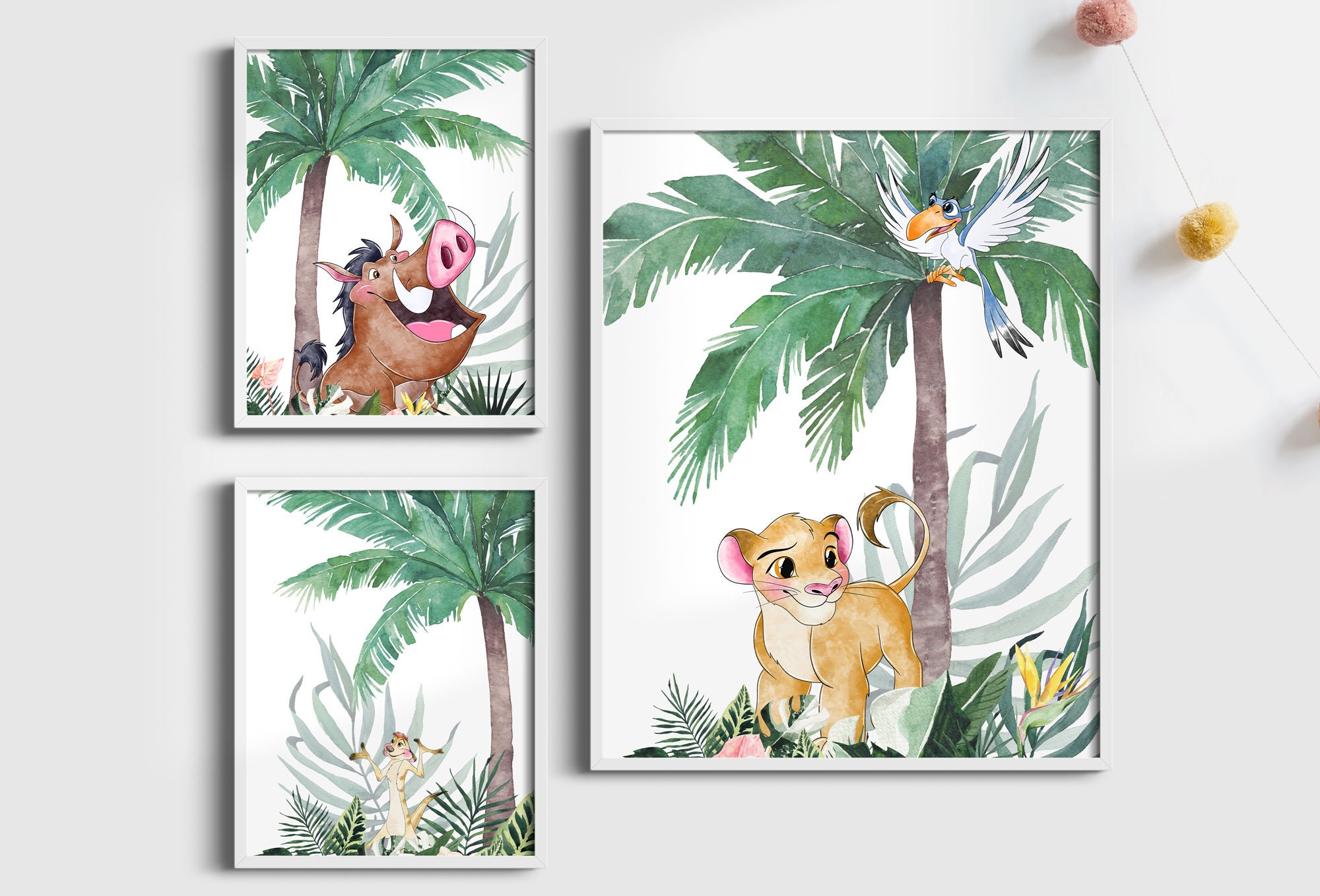 Set of 3 Simba and Friends Wall Art Lion King Art Print Simba Nursery ...
