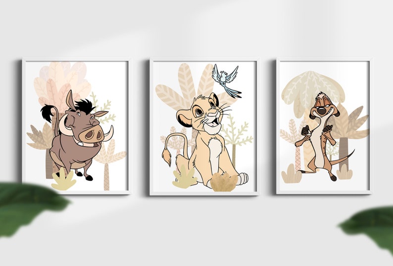 Set of 3 Simba and Friends Wall Art | Lion King Art Print | Simba ...