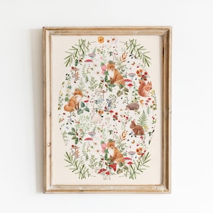 Whimsical Forest Animals Wall Art | Walk in the Woods Illustration Wall ...