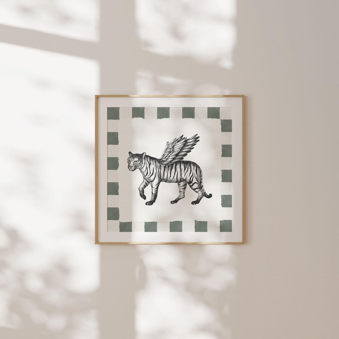 The Flying Tiger Wall Art| Sketched Tiger Print | Abstract Tropical ...