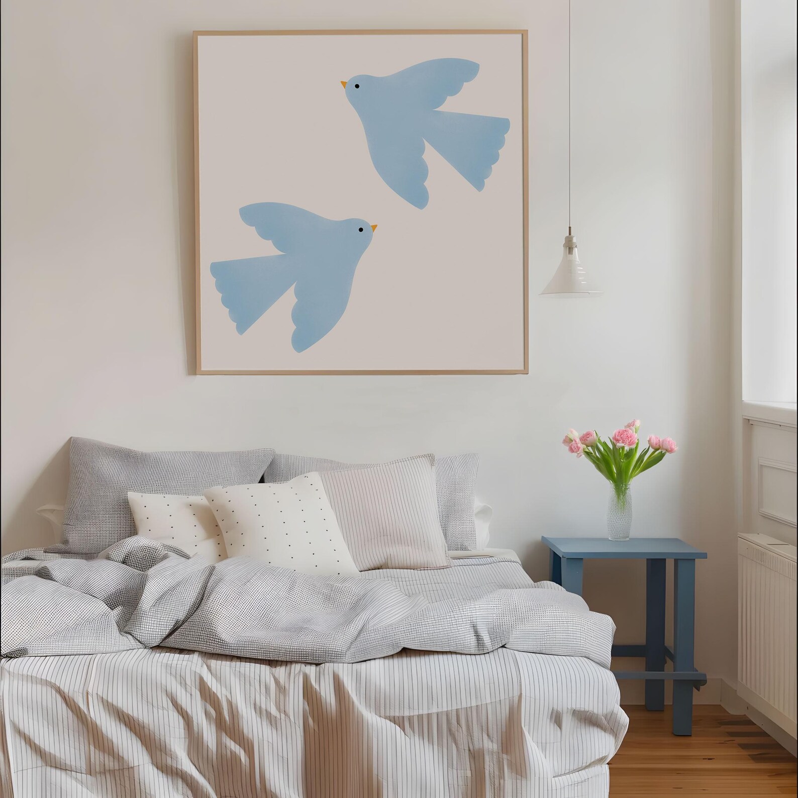 Blue Birds Wall Art| Hand-drawn Birds Printable Art | Modern Style ...