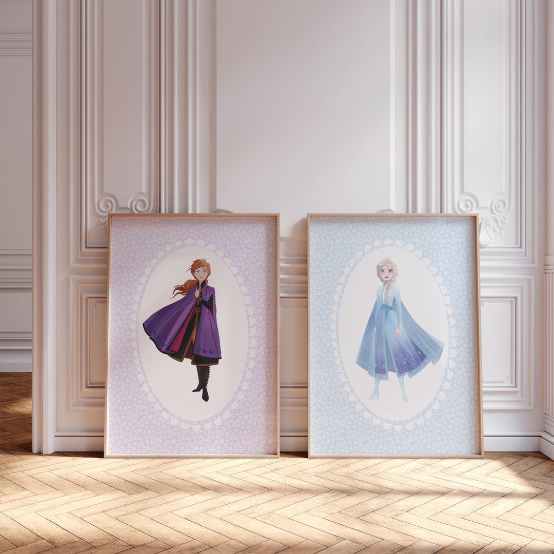 Set of 2 Hand-drawn Frozen Printable Wall Art | Princess Anna and Elsa ...