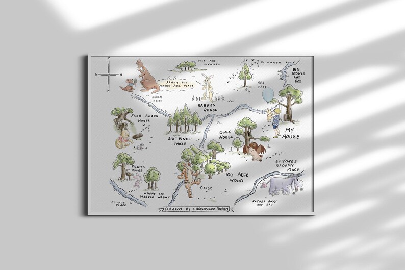 Winnie the Pooh Map Wall Art | 100 Acre Wood Map Printable Art | 100 ...