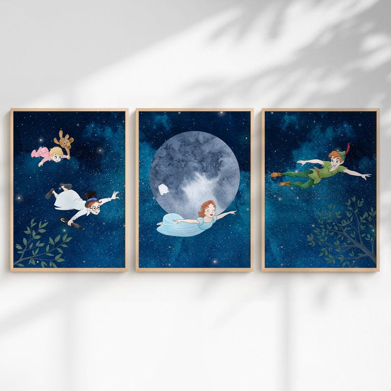 Peter Pan Wall Art - Set of 3 | Digital Downloadable Art| Neverland Art ...
