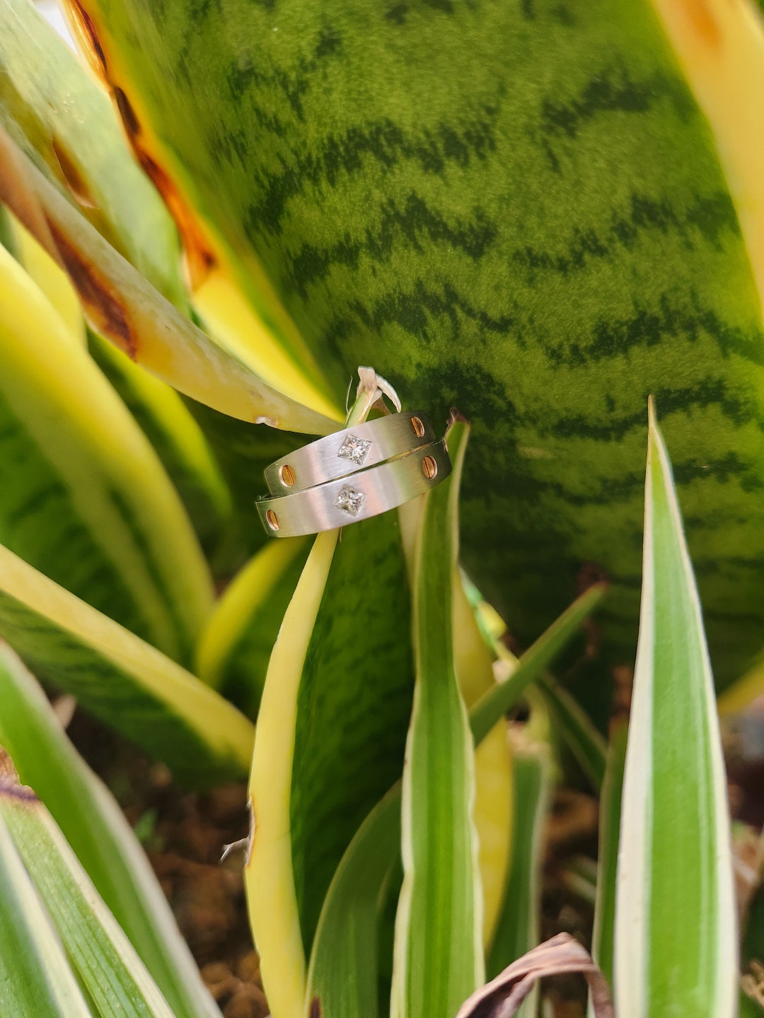 Screws Inspired 18K White Gold Square Diamonds Couple Ring Set - Etsy