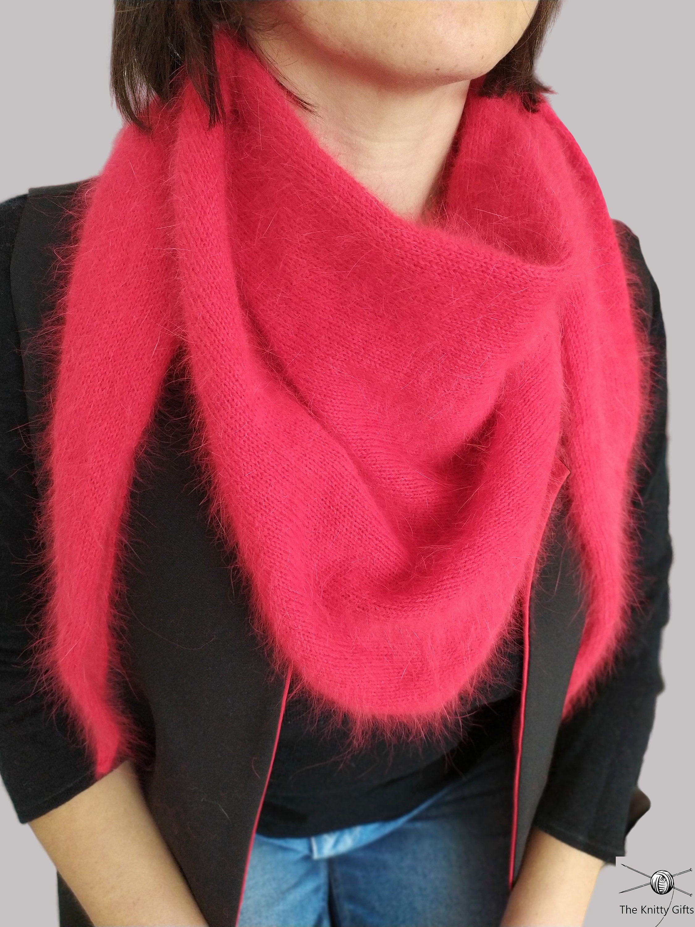 Hand Knit Scarf Women From Fluffy and Soft Red Angora Knitted | Etsy