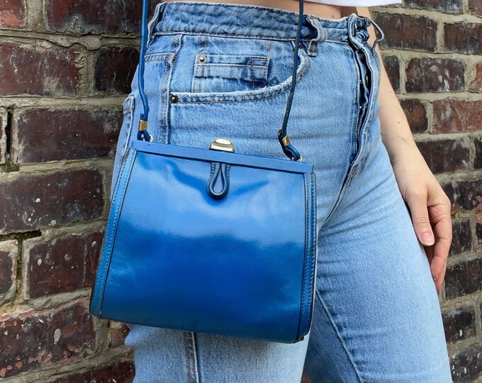 Small Square Royal Blue Leather Cross Body Bag - Etsy