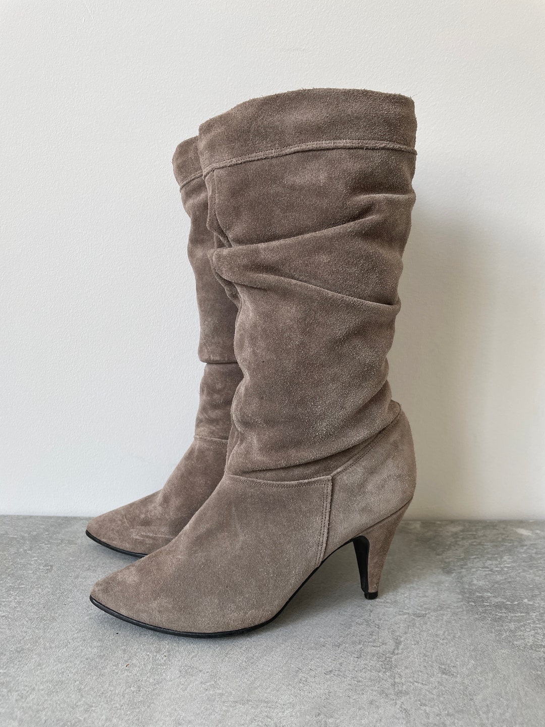 1980s Light Brown Fleece Lined Ruched Suede Ankle Boots UK Size 3 - Etsy
