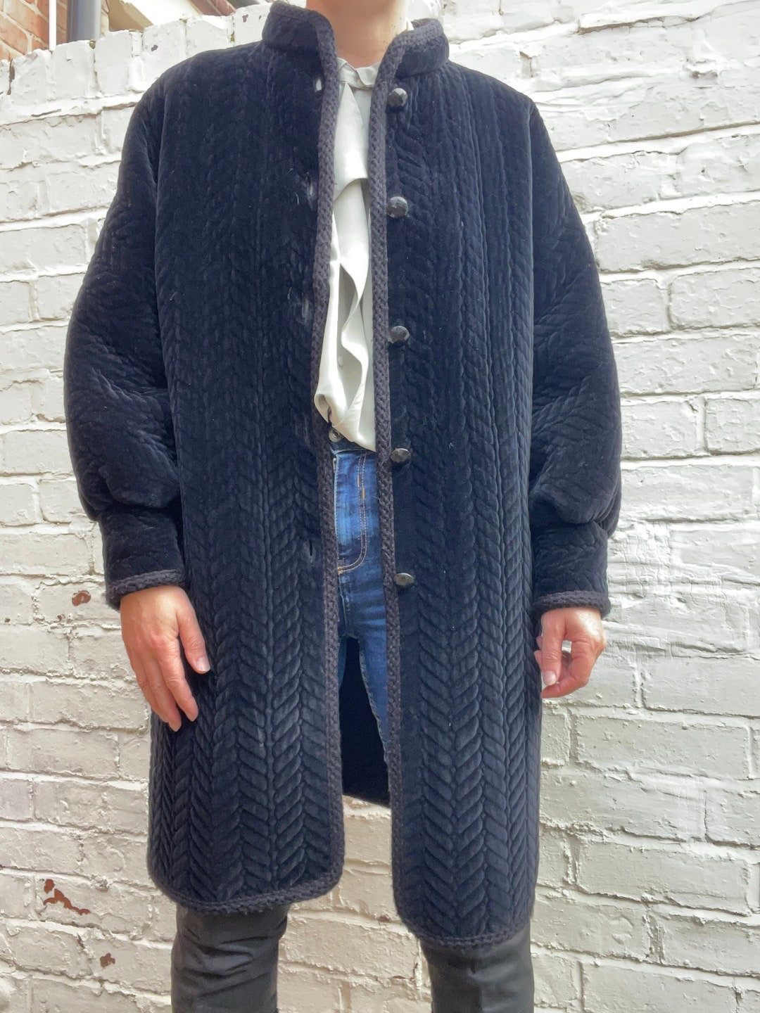 90s Embossed Black Velvet Batwing Coat UK Size up to 14 - Etsy