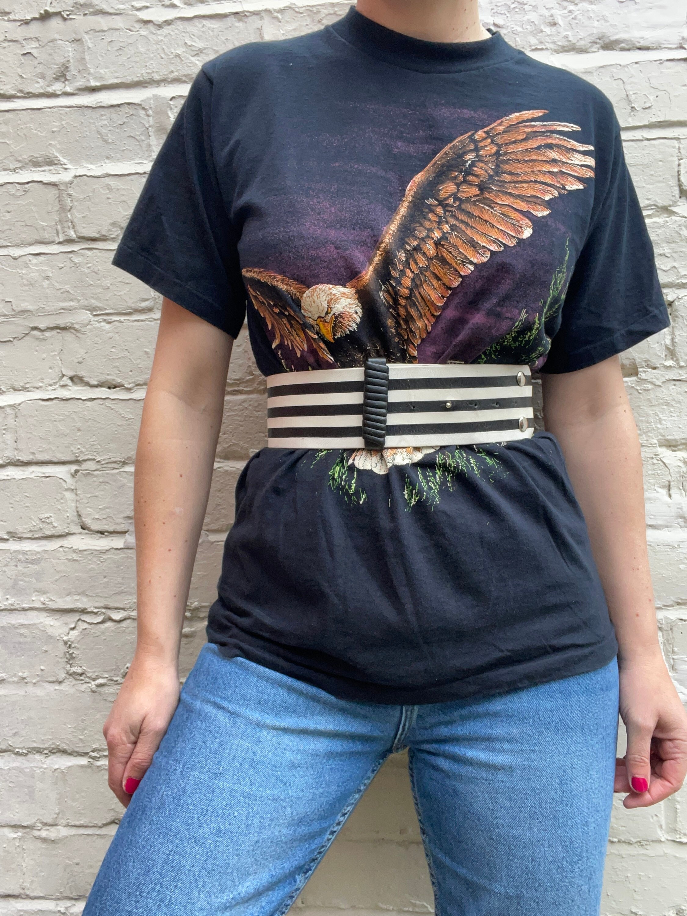 90s Circus Vibes Black & White High Waisted Leather Belt - Etsy