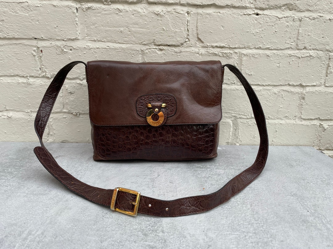 Glossy Dark Brown Leather Cross Body Bag by Gherardini. - Etsy