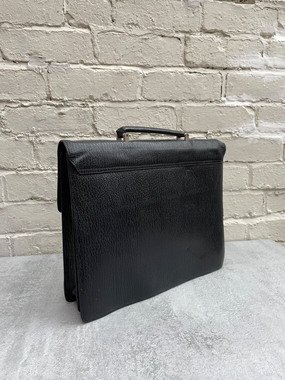 Classic Black Leather Slim Briefcase / Laptop / Docum… - Gem