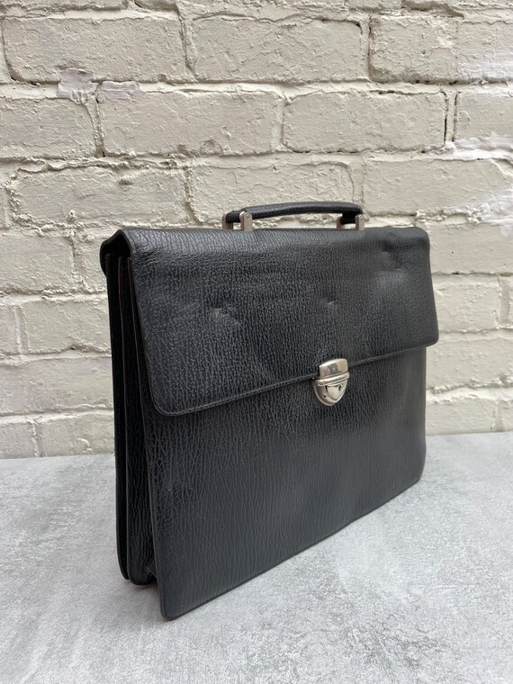 Classic Black Leather Slim Briefcase / Laptop / Docum… - Gem