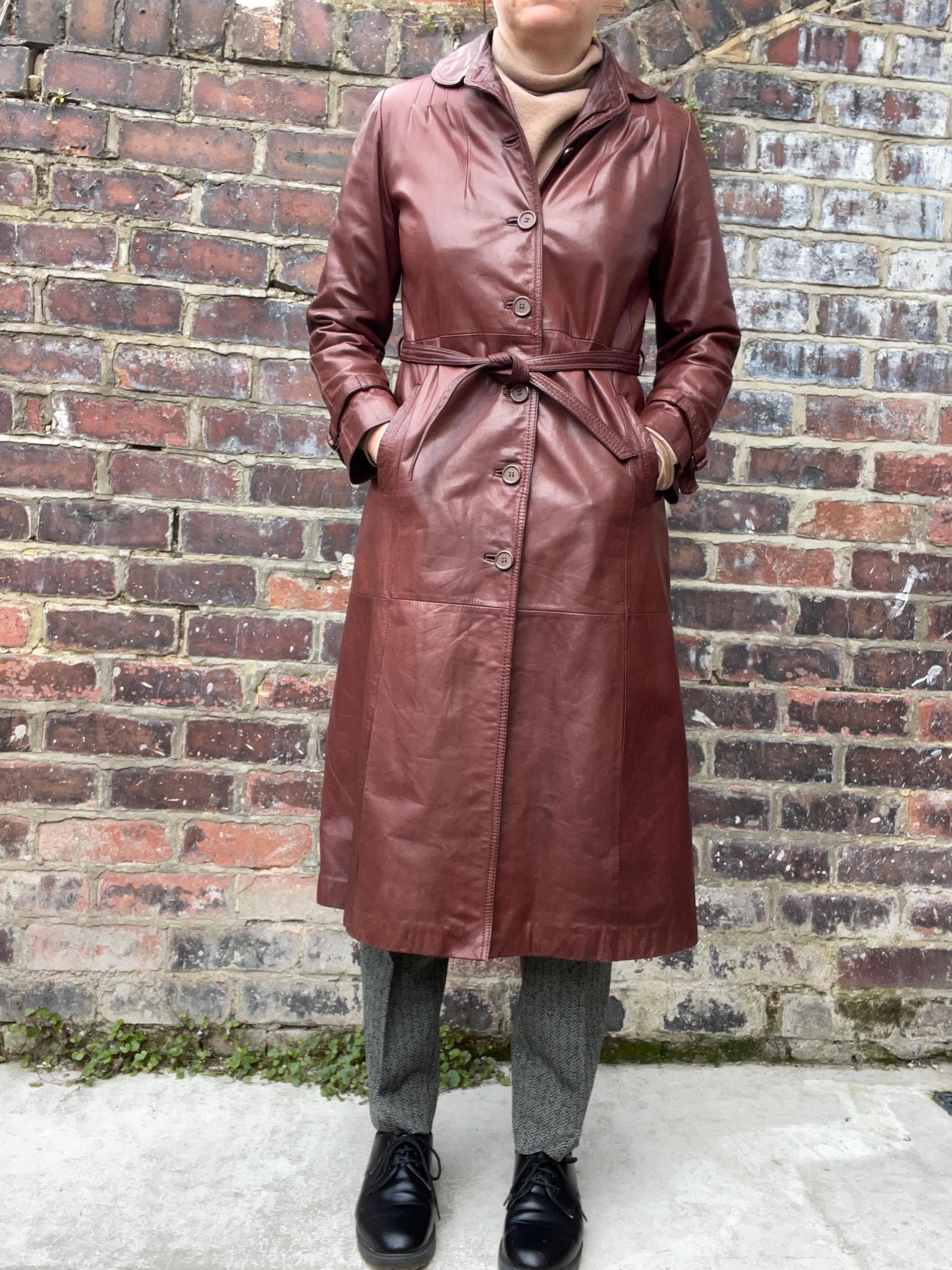 Long Leather Vintage Mac in Auburn Colour Brown Size UK 10-12 - Etsy UK