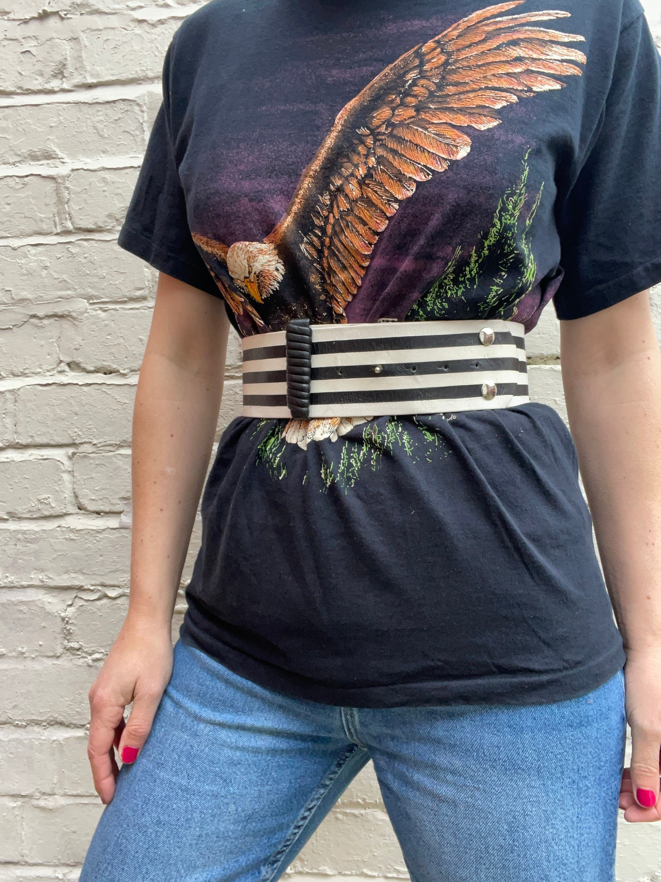 90s Circus Vibes Black & White High Waisted Leather Belt - Etsy