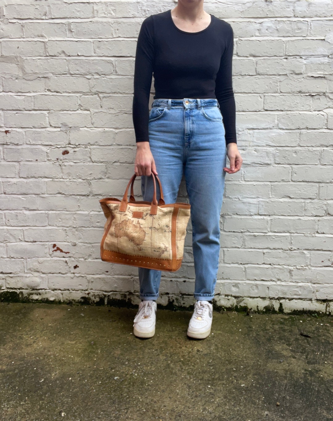 1st Classe Woven Raffia & Leather Map Print Tote Bag - Etsy