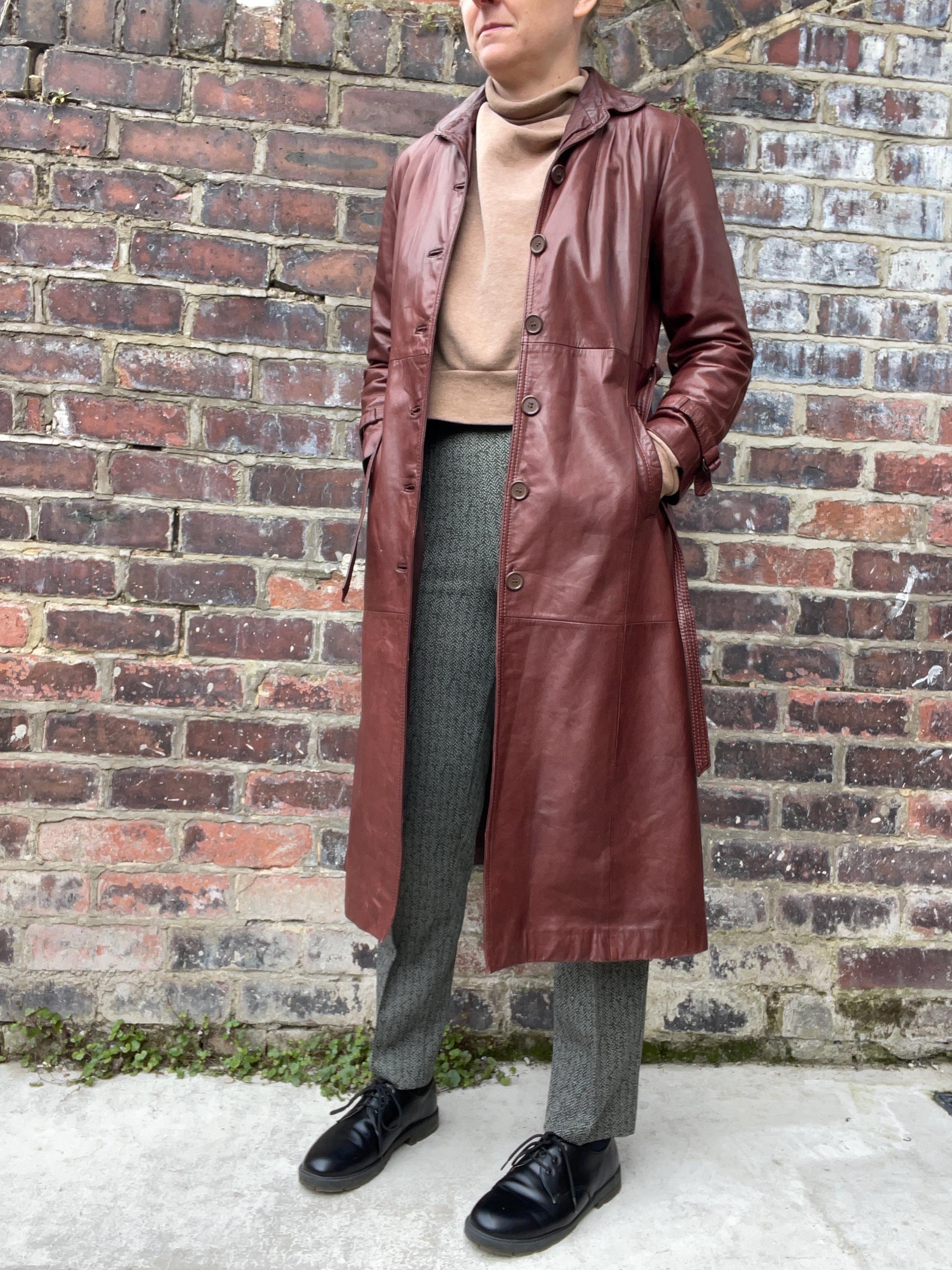 Long Leather Vintage Mac in Auburn Colour Brown Size UK 10-12 - Etsy UK