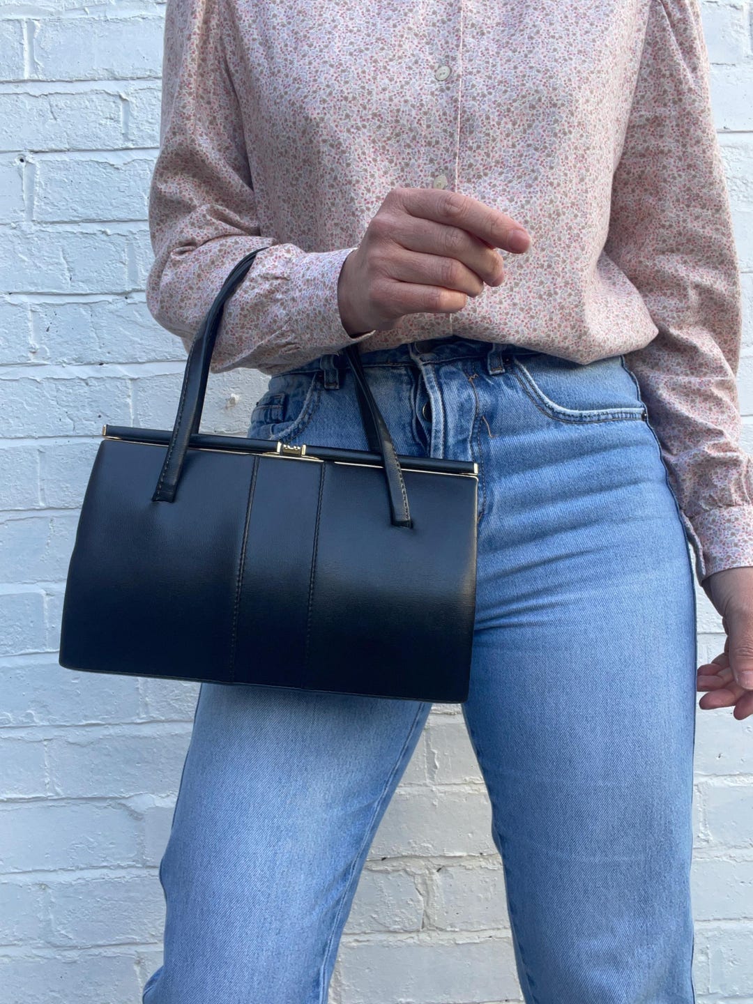 Littlewoods Black Vinyl Granny Purse Frame Twin Handle Bag - Etsy