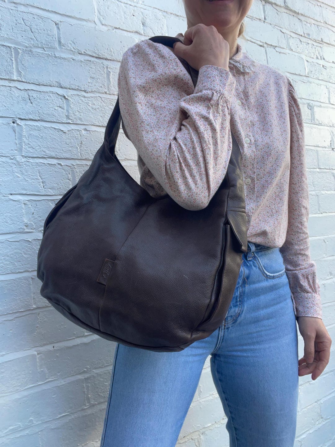 Large Brown Leather Shoulder Bag by Enny - Etsy