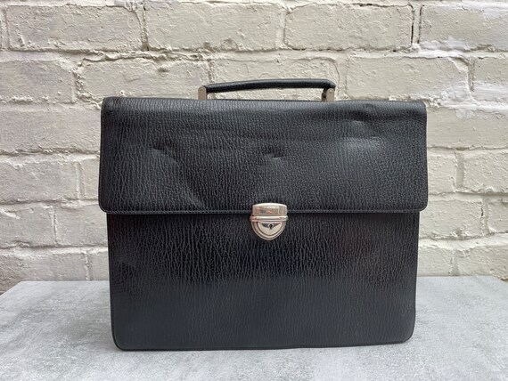 Classic Black Leather Slim Briefcase / Laptop / Docum… - Gem