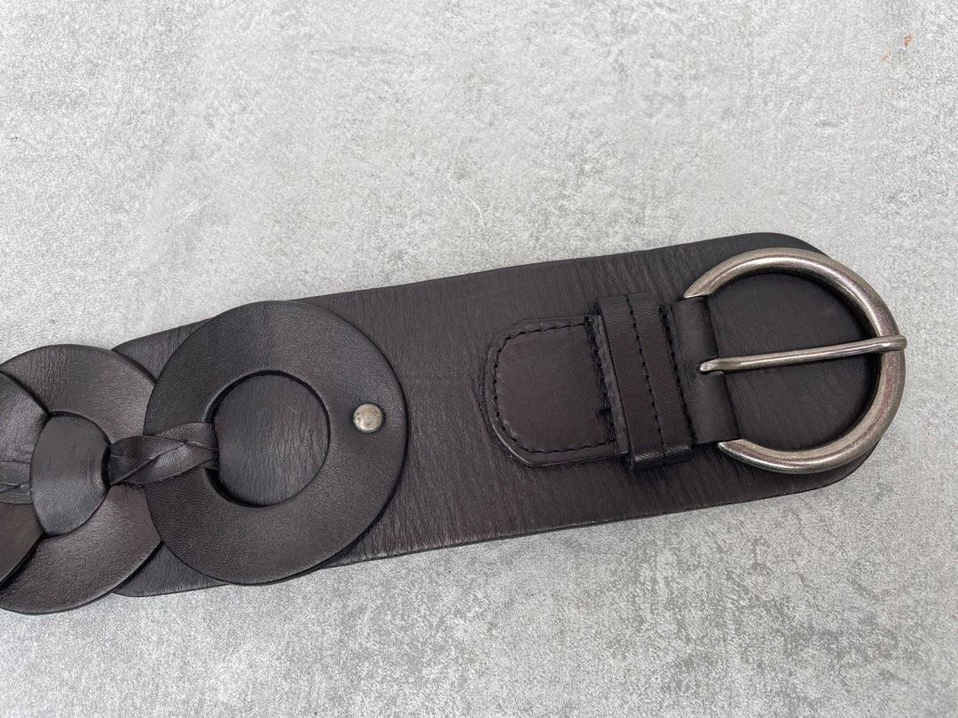 Black Leather Large Round Linked Wide High Waisted Belt - Etsy