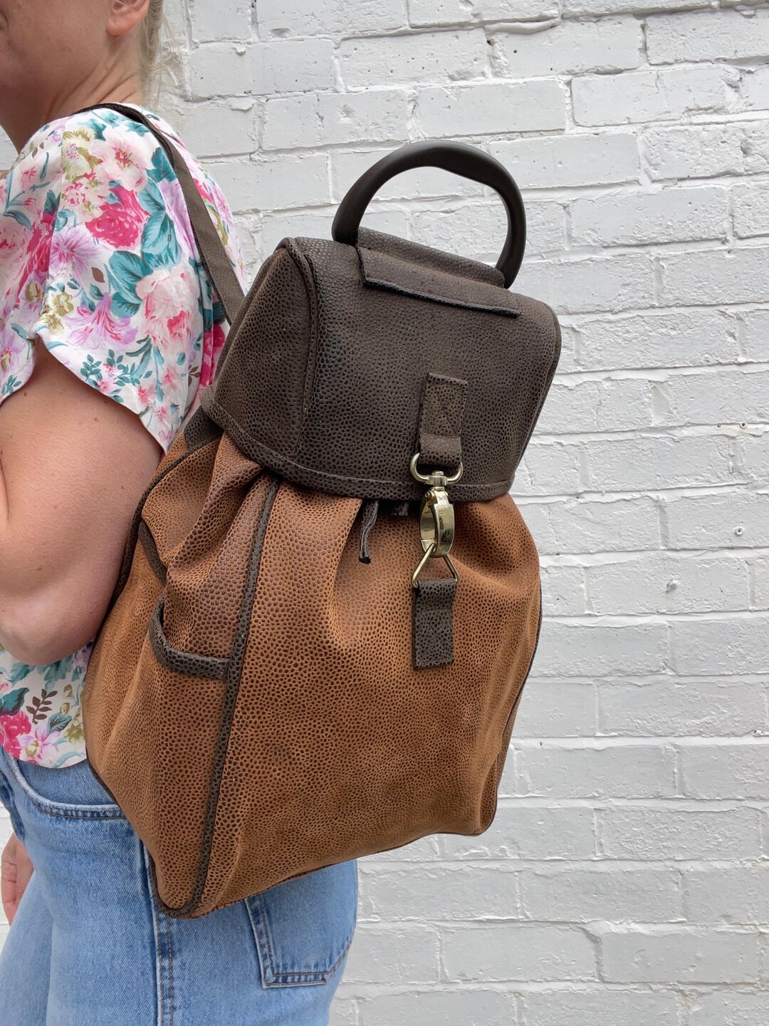 1990s Faux Leather Synthetic Small Brown Backpack Rucksack - Etsy