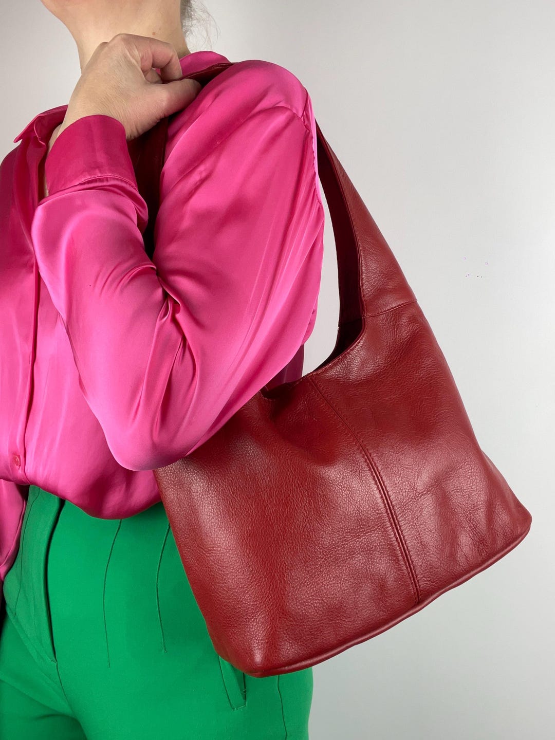 Thick Red Leather Hobo Shoulder Bag - Etsy