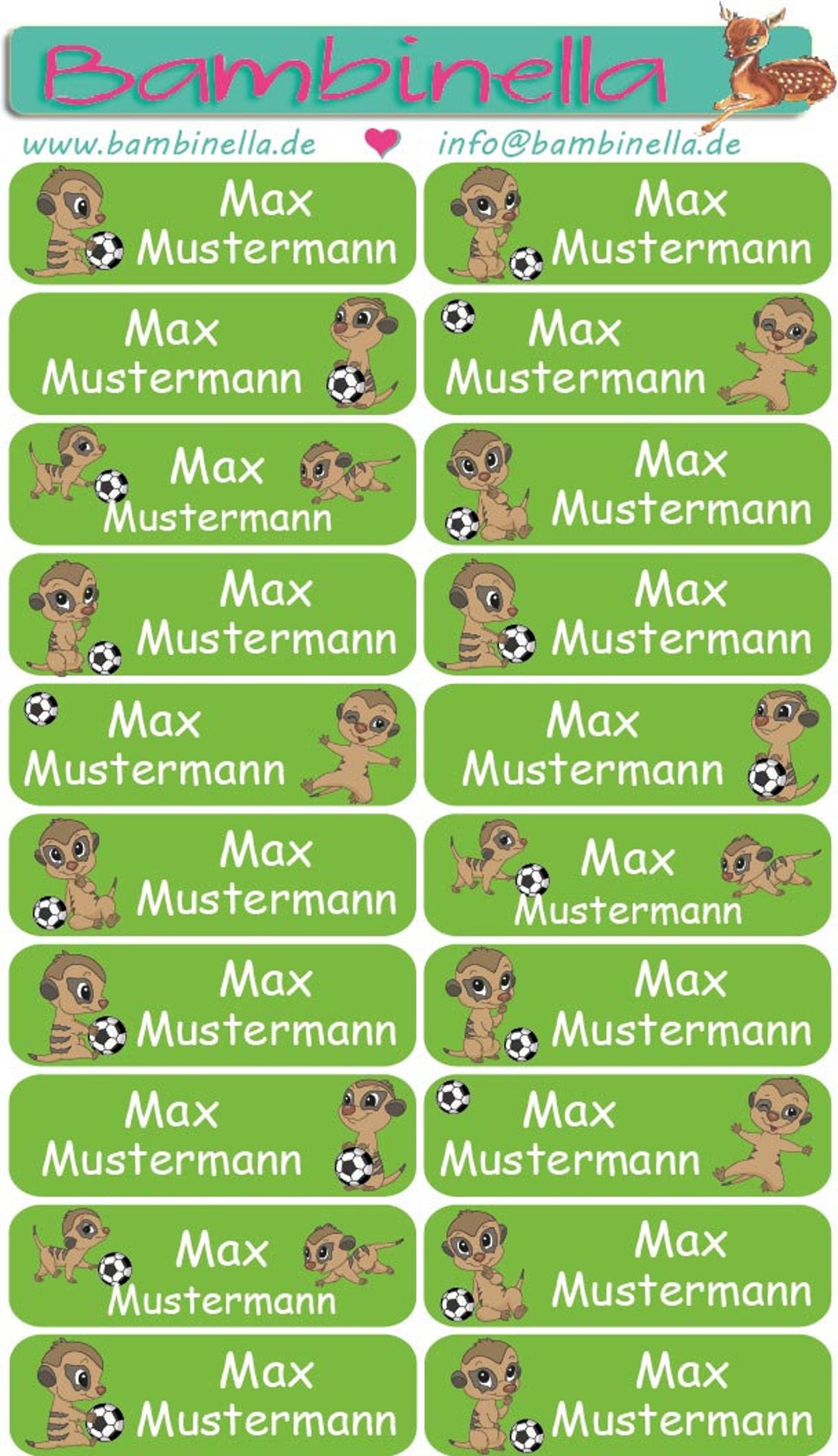 Bambinella® Name Sticker "mix Meerkat With Football" - 60 Adhesive ...