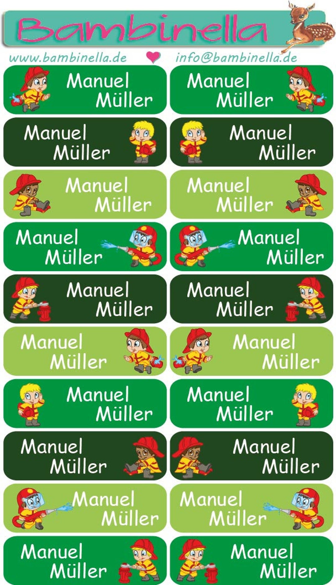 Bambinella® Name Sticker feuerwehr Buben 60 Adhesive Labels - Etsy